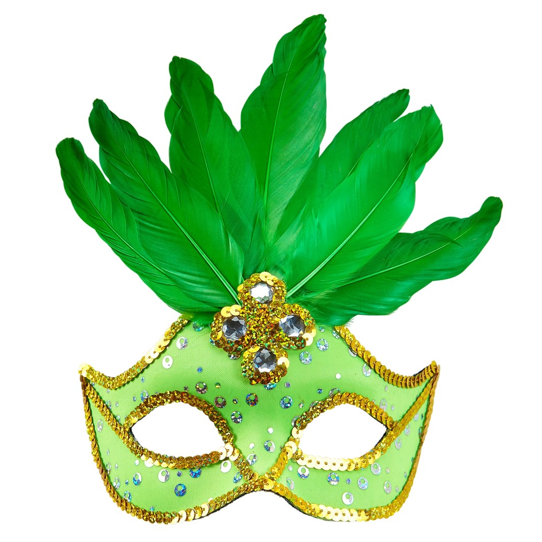 Neoonroheline pidulik sulgedega mask