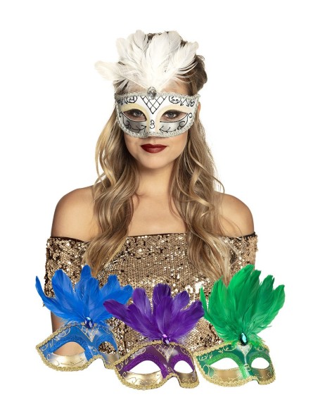 Pidulik sulgedega mask kullaga/hõbedaga | Maskeraad