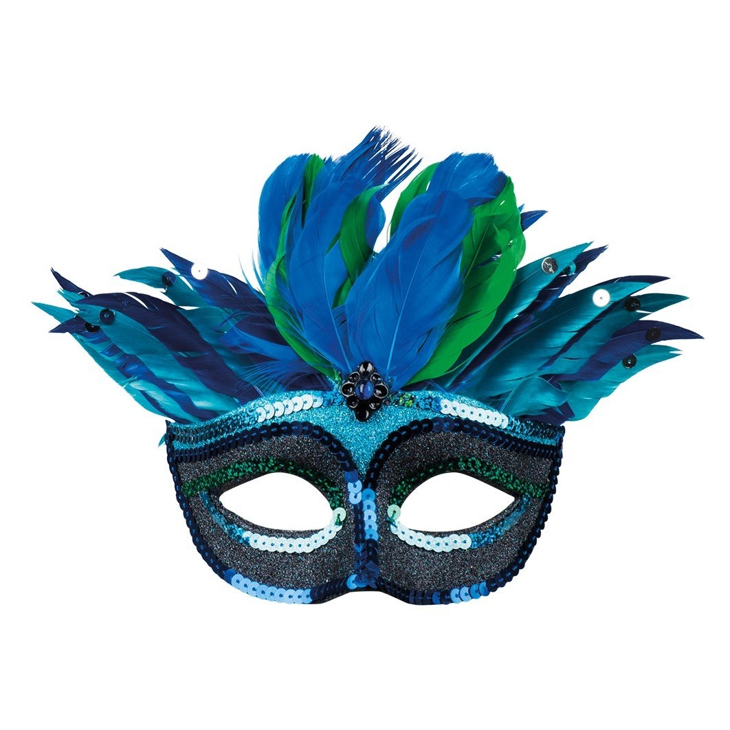 Siniste roheliste sulgedega mask